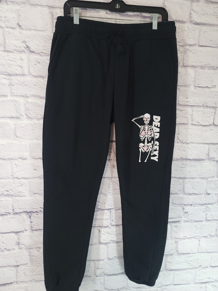 Chomp Black Skelton Graphic Sz Large Tapered Leg Sweatpants Pockets | eBay