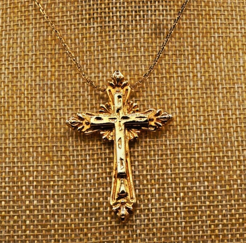 Vintage Ornate Cross Limited Edition Gold Tone Neckla… - Gem