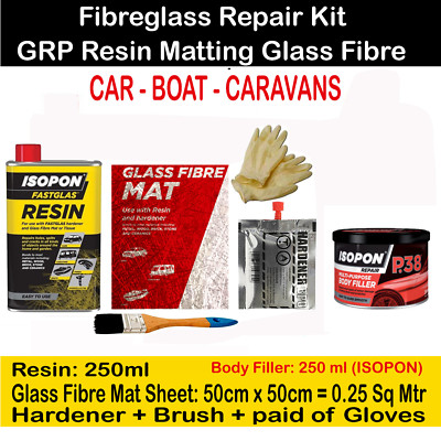 Fibreglass Repair Kit GRP Resin Matting Sheet Body Filler Glass Fibre ...