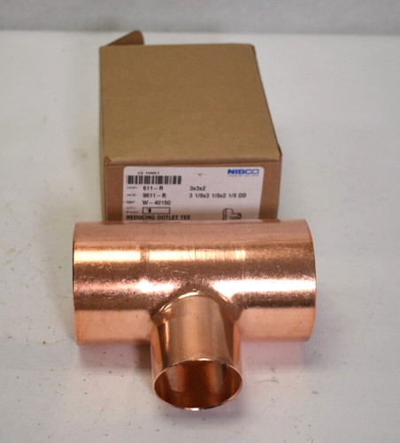 Nibco 611R Reducing Outlet Tee Wrot Copper Pressure FTGS 3" x 3" x 2" C ...