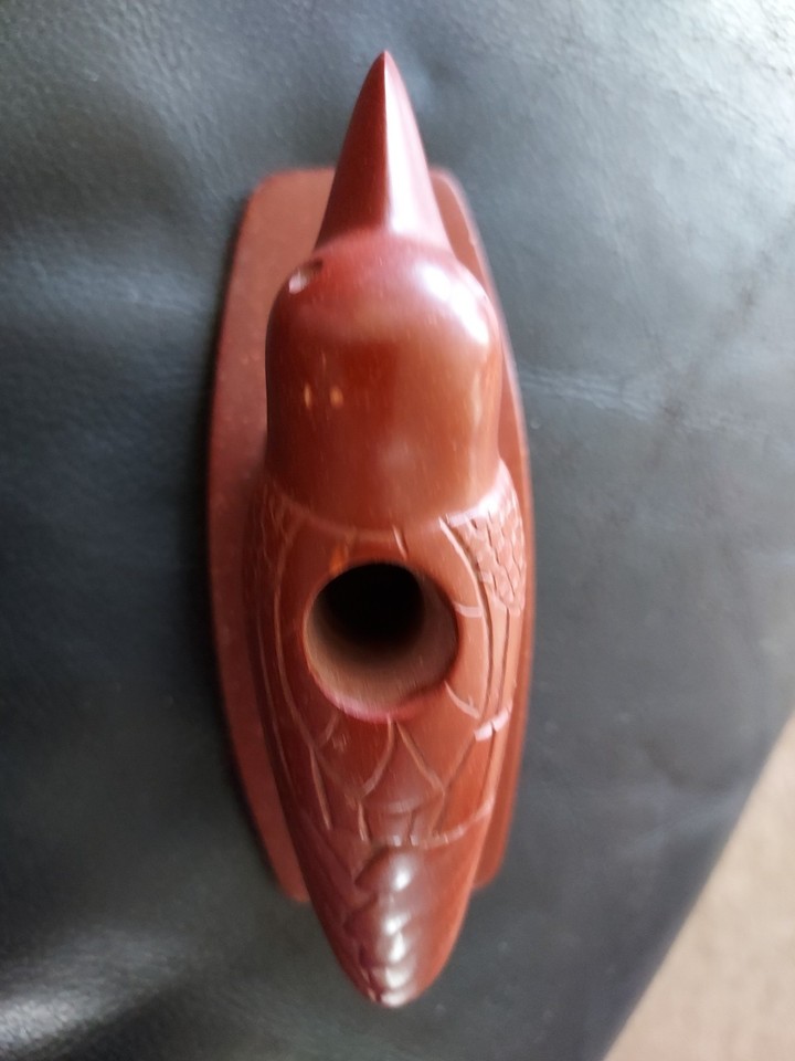 NATIVE AMERICAN CEREMONIAL PIPE BOWL CATLINITE CHASKA BIRD CROW RAVEN ...