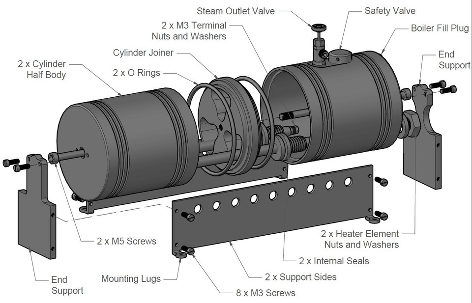 Live Steam - Horizontal Duplex Electric Model Steam Engine Boiler Kit ...