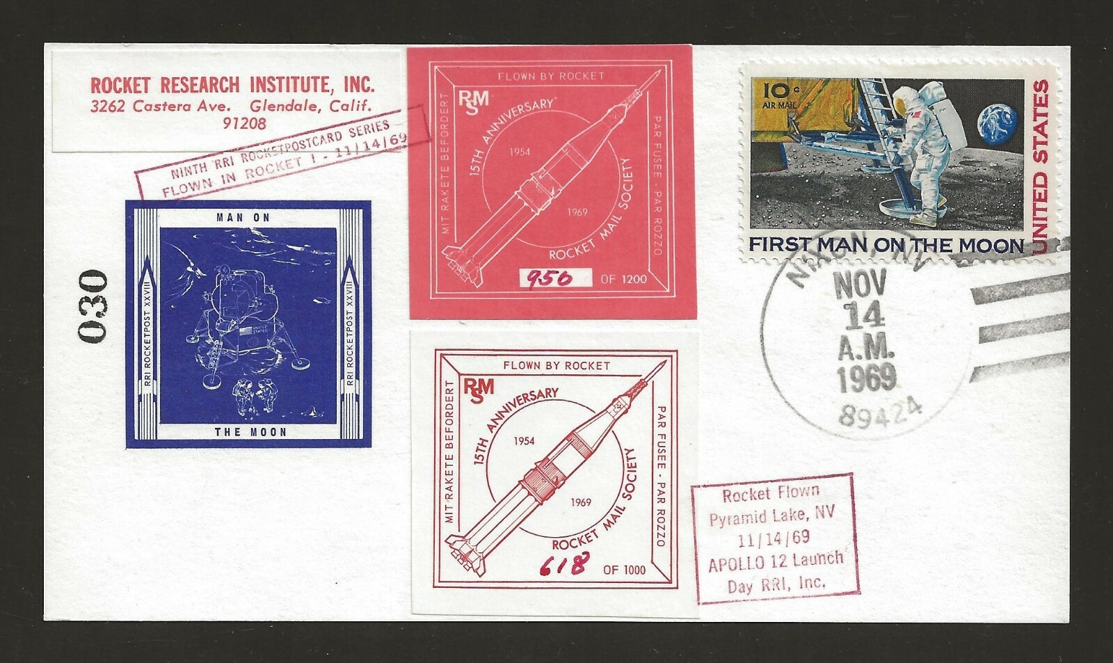 1969 US rocket mail card RRI flight XXVIII, Apollo 12, 130C1d | eBay