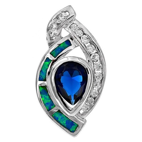 Treated Sapphire & Australian Opal Inlay 925 Sterling Silver Pendant ...