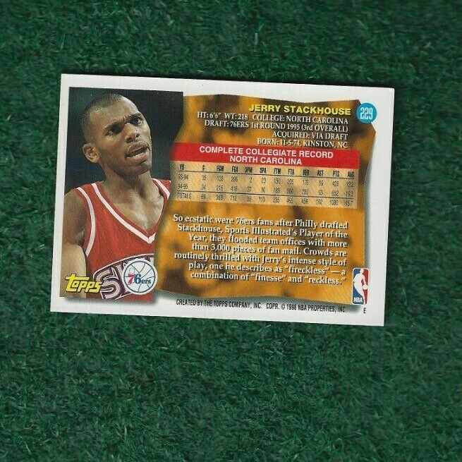 JERRY STACKHOUSE - 1995-96 TOPPS - DRAFT PICK - ROOKIE CARD # 229 ...