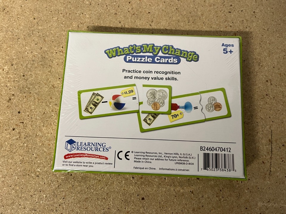 What's My Change? Puzzle Cards Learning Resources Set of 20 Cards C40 ...