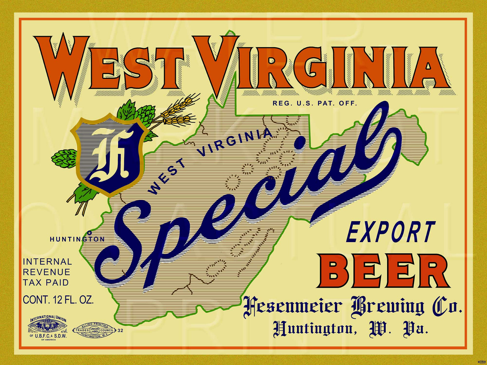 West Virginia Beer Huntington, WV Label Recreated on Satin Canvas | eBay