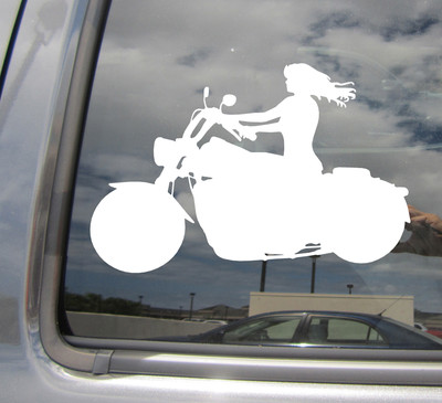 Girl Motorcycle Rider - Cycle Old Lady Biker - Auto Vinyl Decal Sticker ...
