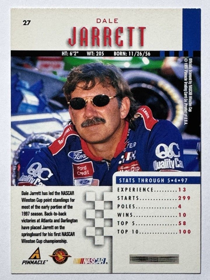 HOF'er DALE JARRETT 1997 Pinnacle NASCAR Racing Card #27 | eBay