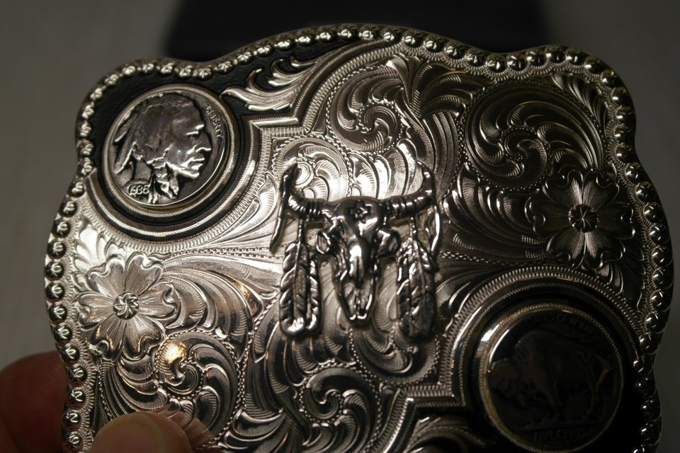 Montana Silversmiths Men's Antiqued Buffalo Nickel And Skull Buckle ...