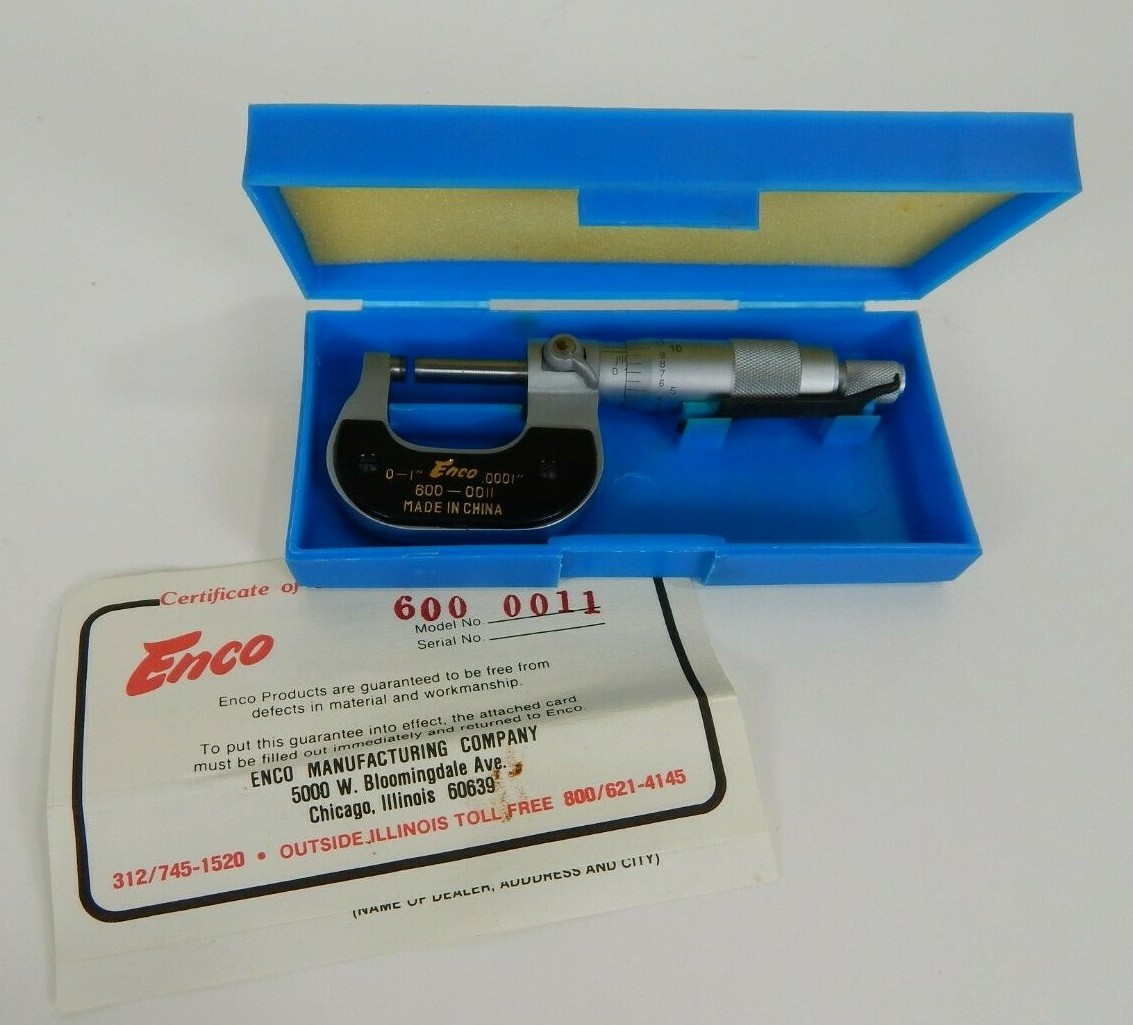Enco Micrometer 0-1" Carbide Tipped w/Storage Box #600-0011, 0001 ...
