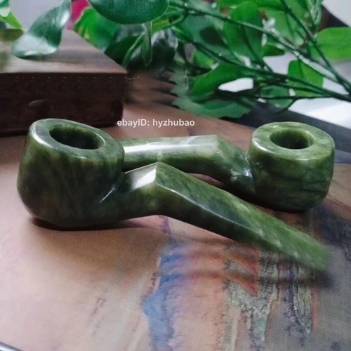 Natural Green Jade Gemstone Hand Carved Smooth Straight Pipe Smoking ...