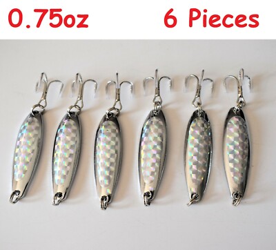 0.75oz Casting Spoons 6 Pieces Chrome/Silver Fishing Lures Crocodile ...