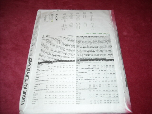 🌹 VOGUE #2102 - LADIES WARDROBE-JACKET-DRESS-TOP-SKIRT & PANTS PATTERN ...