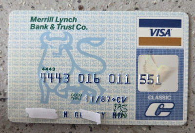 1980s Merrill Lynch Bank & Trust Company Credit Card Expired 1987 Visa ...