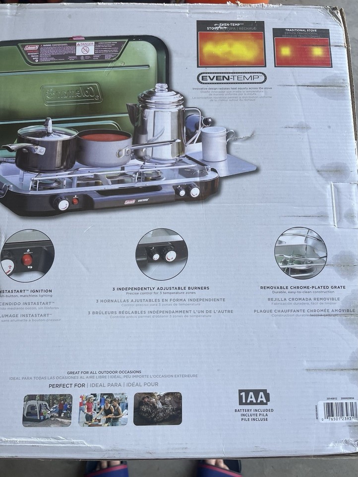 Coleman Even-Temp 3-Burner Propane Camp Stove Wind Block 28k BTU (New ...