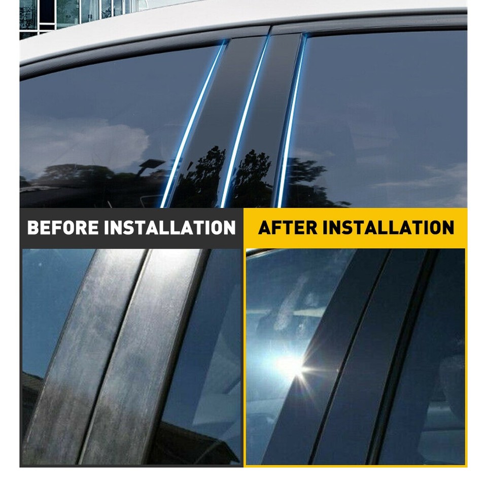 6PCS Black Door Car Window Pillar Post Cover For 2006-2010 Trim Dodge ...