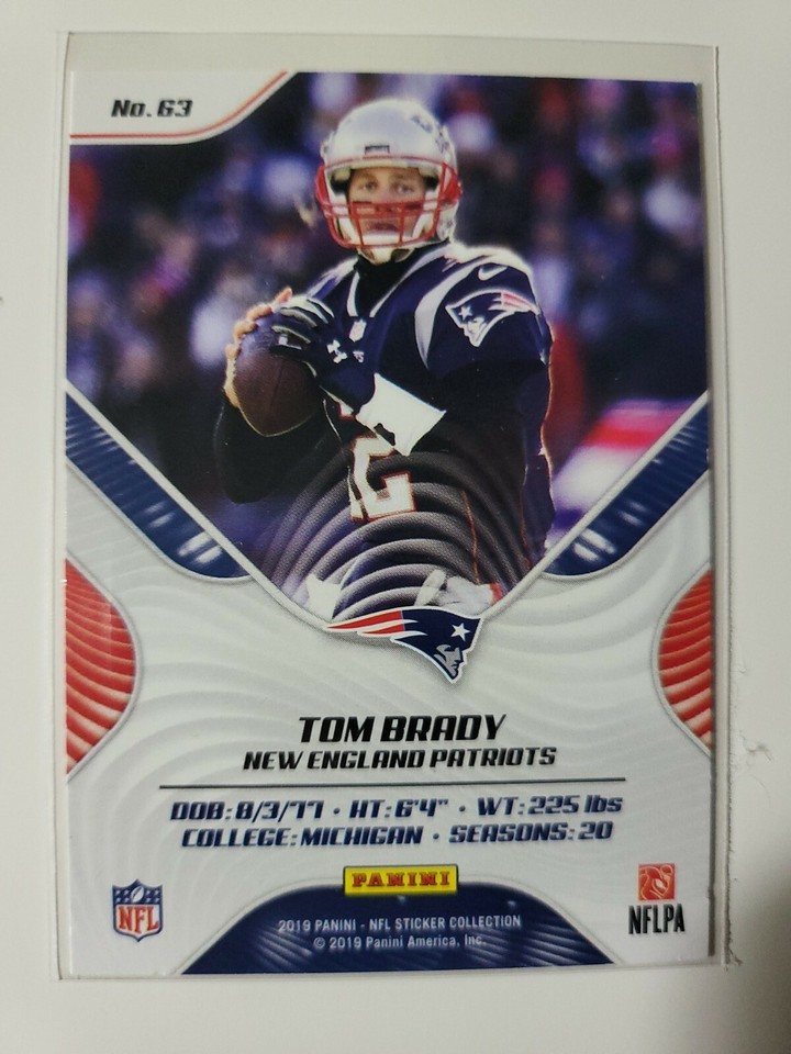 2019 Panini Sticker Collection Card Tom Brady card #63 | eBay