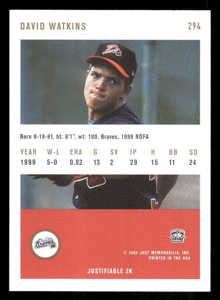 David Watkins 2000 Just #294 Danville Braves | eBay