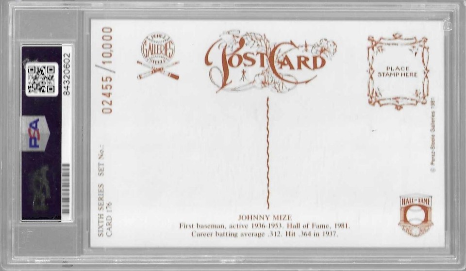 1981 Perez-Steele HOF Postcard 176 Johnny Mize Autograph PSA/DNA ...