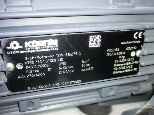 Busch R5 RA0010C 303 Vacuum pump,Kuenle 3-Ph-Motor-Nr 1219 515275-5,3Ph ...