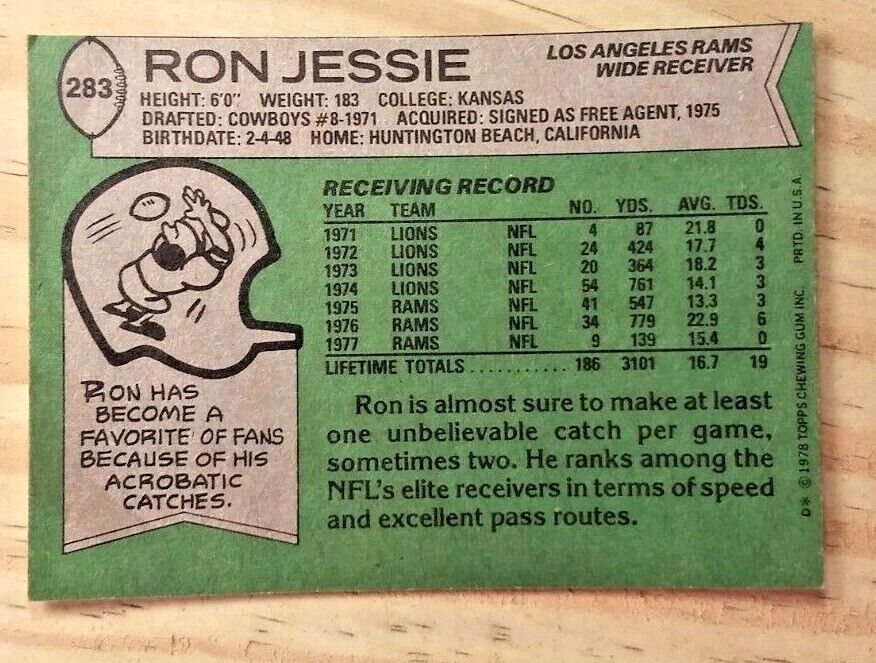 1978 TOPPS RON JESSIE CARD#283 DETROIT LIONS LOS ANGELES RAMS KANSAS | eBay