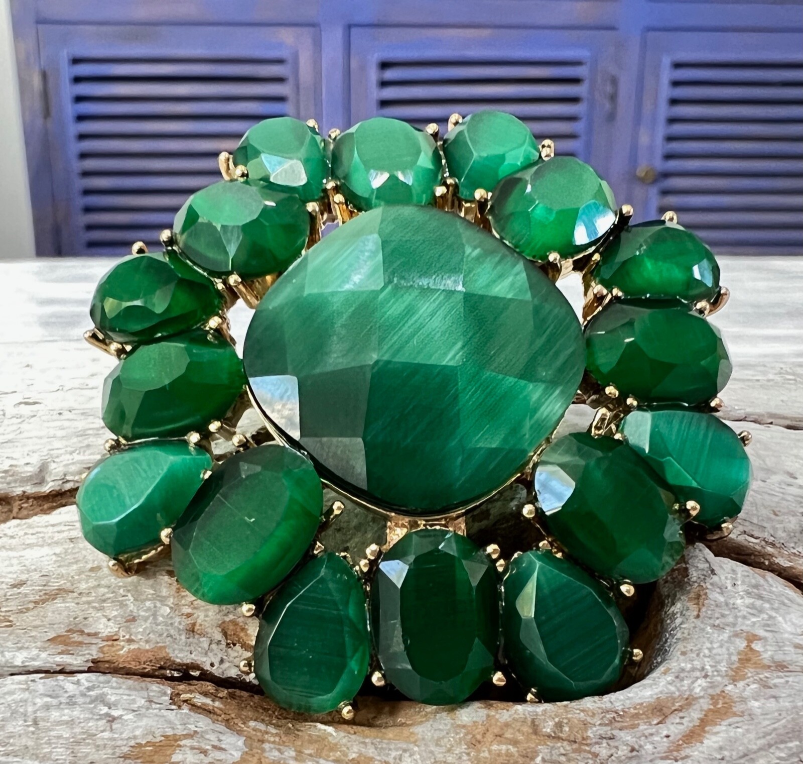 Vintage Signed Monet Emerald Green Rhinestone Cabacho… - Gem