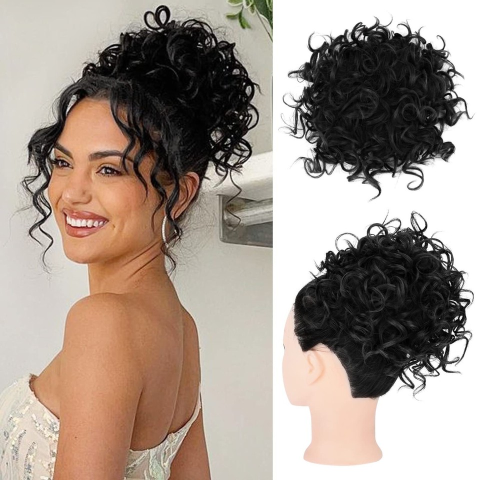 Messy Curly Hair Bun Updo Clip in Hairpiece Chignons Drawstring Hair ...