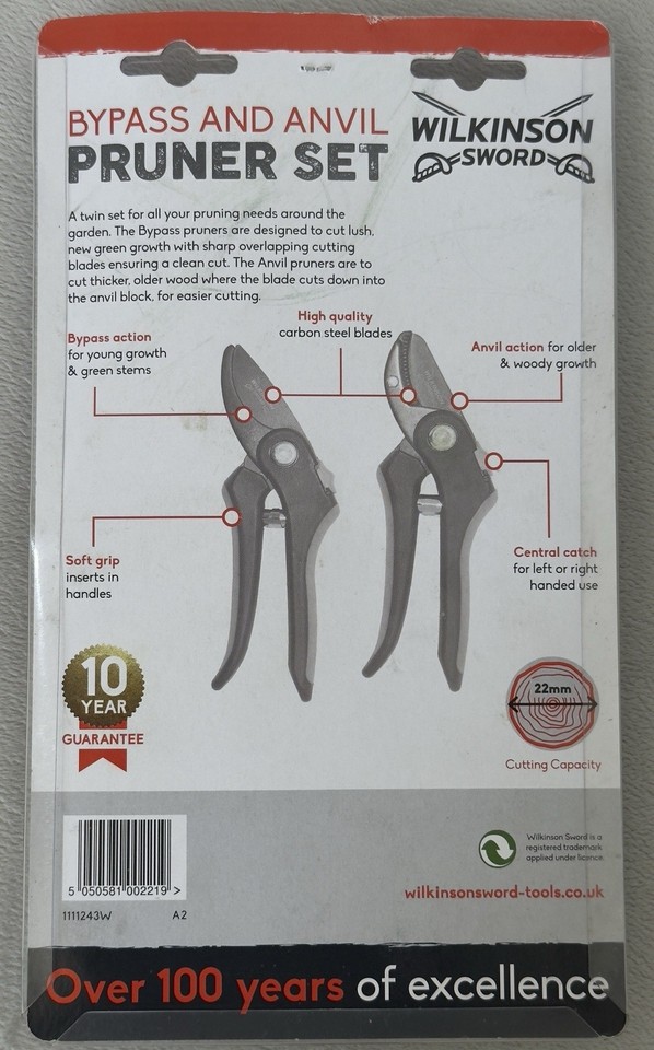 Wilkinson Sword Bypass & Anvil Pruner Set Twin Pack Steel Blades ...