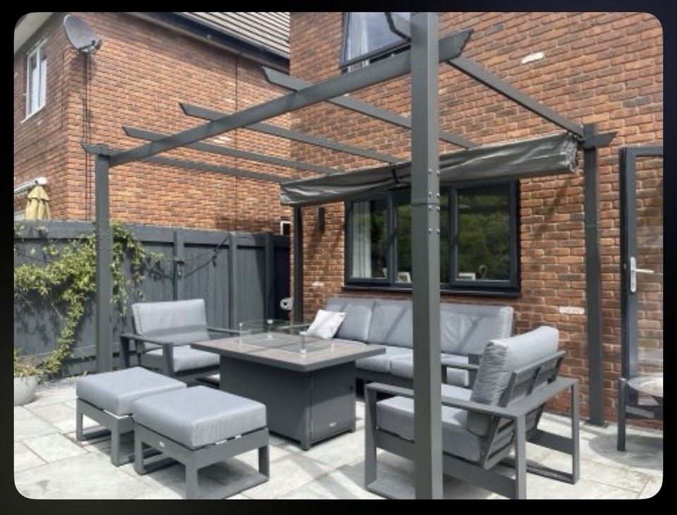 Maze Aluminium 3 Seat Sofa Garden Furniture Dining Set with Fire Pit ...