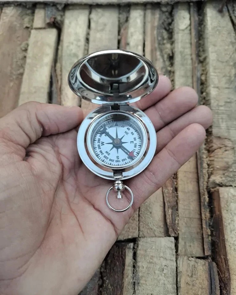 Brass Push Button Compass With Wooden Box Vintage Style Working Compass ...