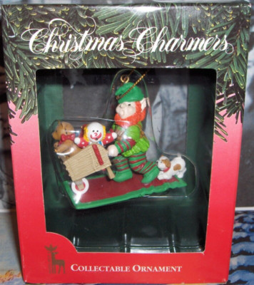 Elf-Wheel Barrel Toys`1991-Santa's Best Collectable,Christmas Charmers ...