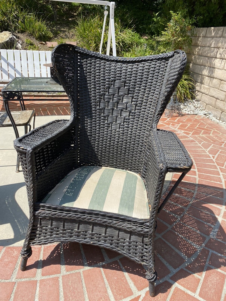 Repurposed High Back Wicker Chair Large Reclaimed Teak Dining Set 2