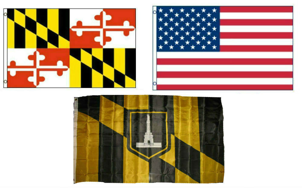 3x5 American & City of Baltimore & State of Maryland Wholesale Set Flag ...