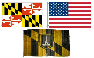 3x5 American & City of Baltimore & State of Maryland Wholesale Set Flag ...