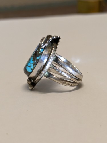 Navajo Sterling Silver Vintage Lander Blue Turquoise Ring Size 6 20x16 ...