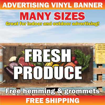 FRESH PRODUCE Advertising Banner Vinyl Mesh Sign USA Farm Market Retail ...