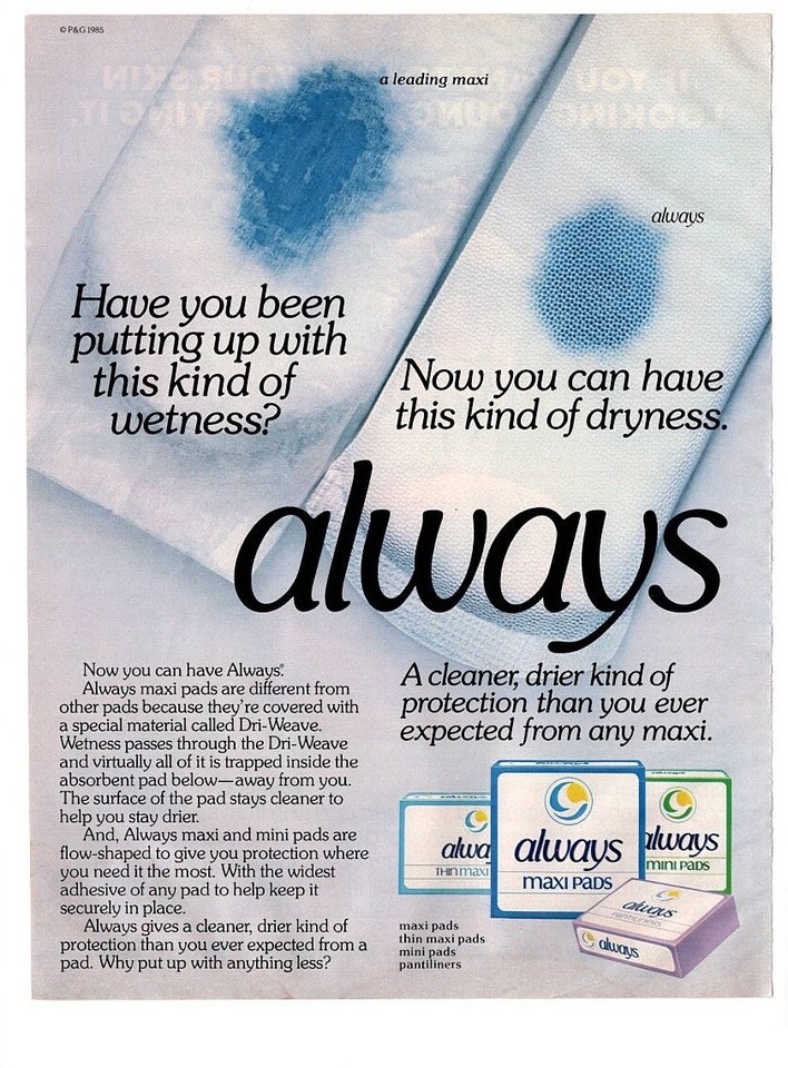 vintage 1980s mag print ad Always Maxi Pads Panty Liner feminine health ...