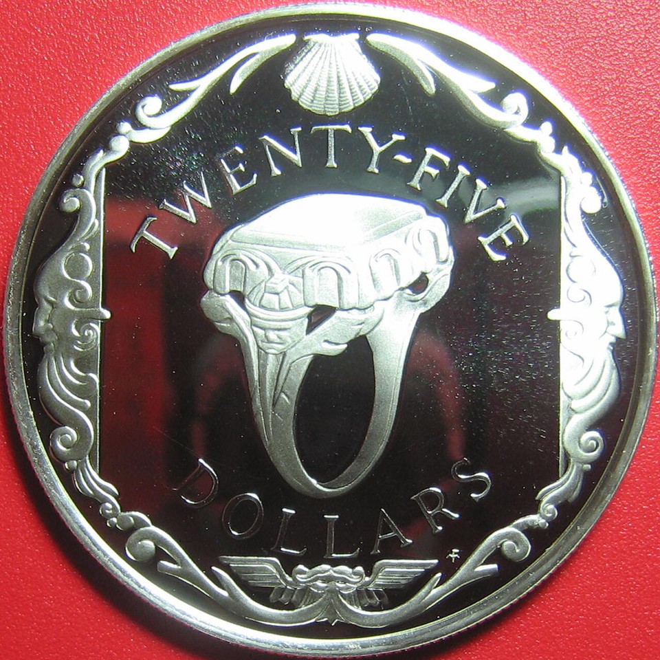 1988 BRITISH VIRGIN ISLANDS $25 PROOF .65 OZ SILVER "SIGNET RING" SHIP ...