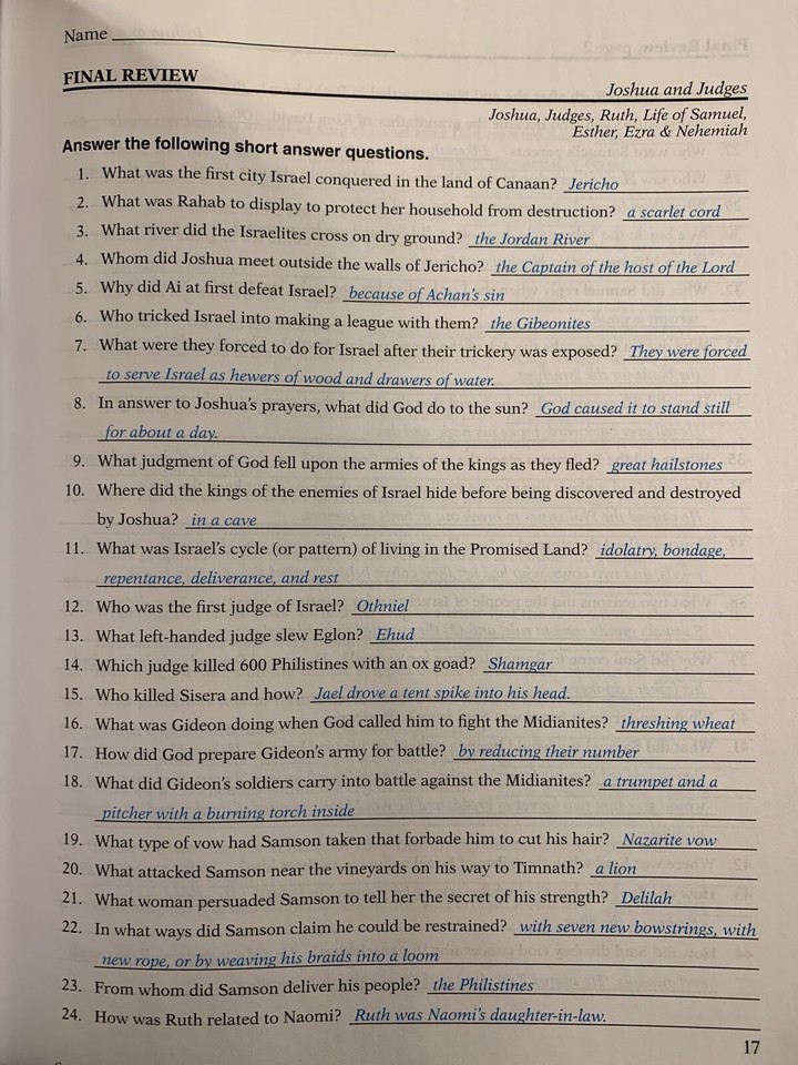 Abeka Joshua and Judges Student Test Book & Test Key | eBay