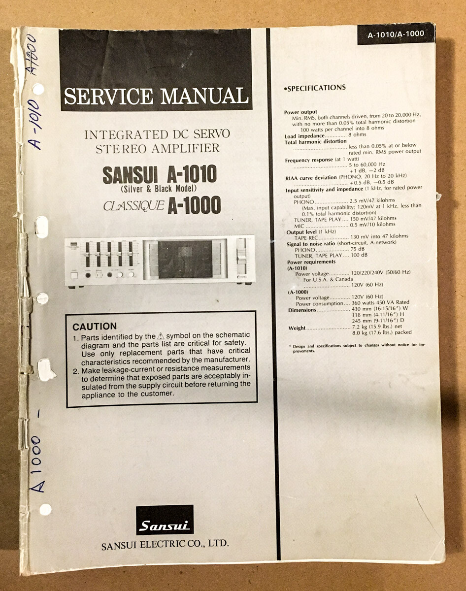 Sansui A-1010 A-1000 Amplifier Service Manual *Original* | eBay