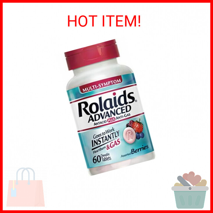 Rolaids Advanced Antacid Plus Anti-Gas 60 Chewable Tablets, Assorted ...