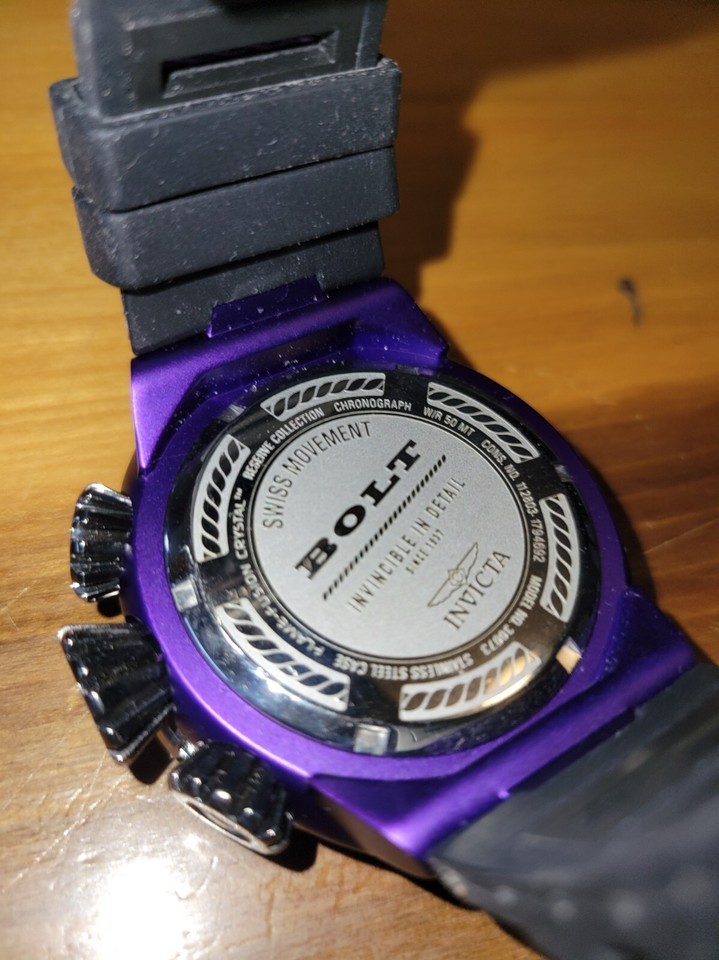 INVICTA MENS BOLT ZEUS PURPLE 54MM STAINLESS STEEL WATCH. WATERPROOF ...