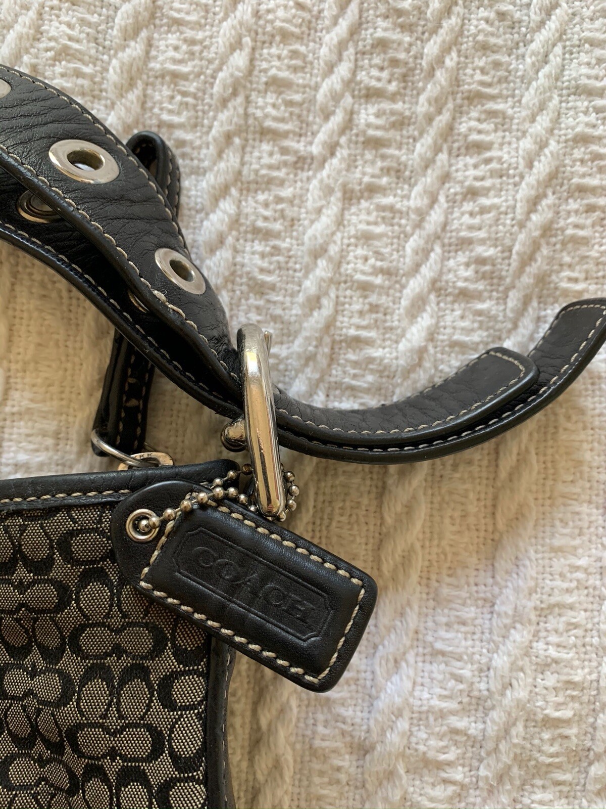 Coach Signature Black Jacquard Handbag Black Leather Trim F10943 | eBay