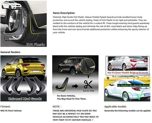 4PCS Car Wheel Tire Mud Flaps Splash Guards for Front or Rear Auto ...