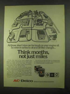 1974 AC Oil Filter Ad - Think Months, Not Just Miles | eBay