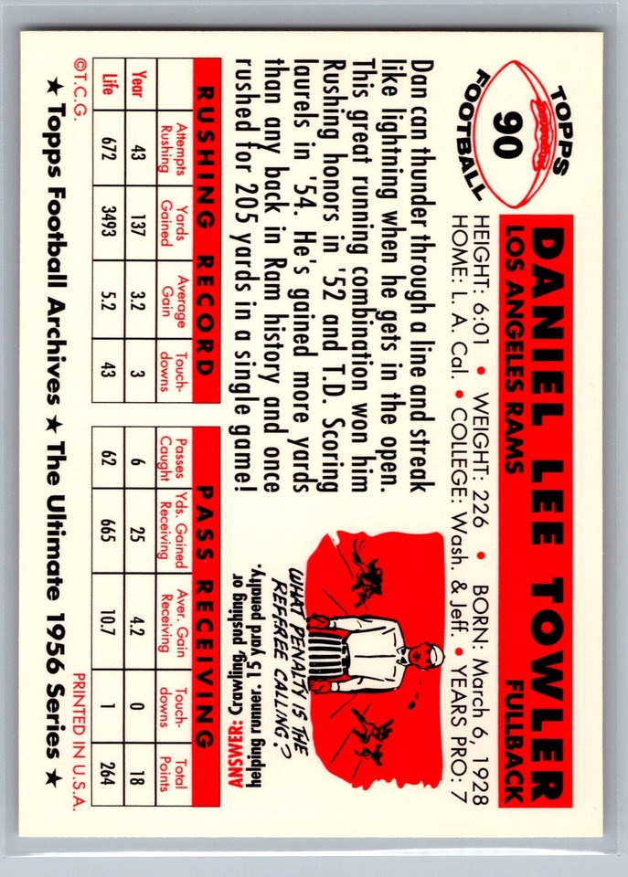 1994 Topps Archives 1956 Football #90 Dan Towler Los Angeles Rams | eBay