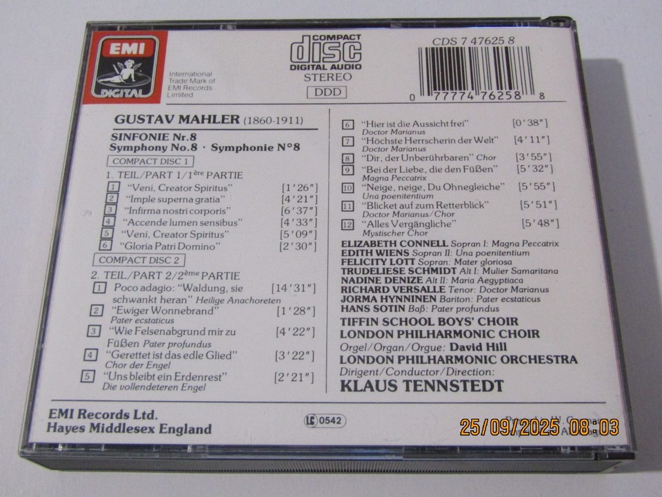 CLASSICAL CD BOX SET-MAHLER/TENNSTEDT-SYMPHONY No8-EMI 2 CD's | eBay