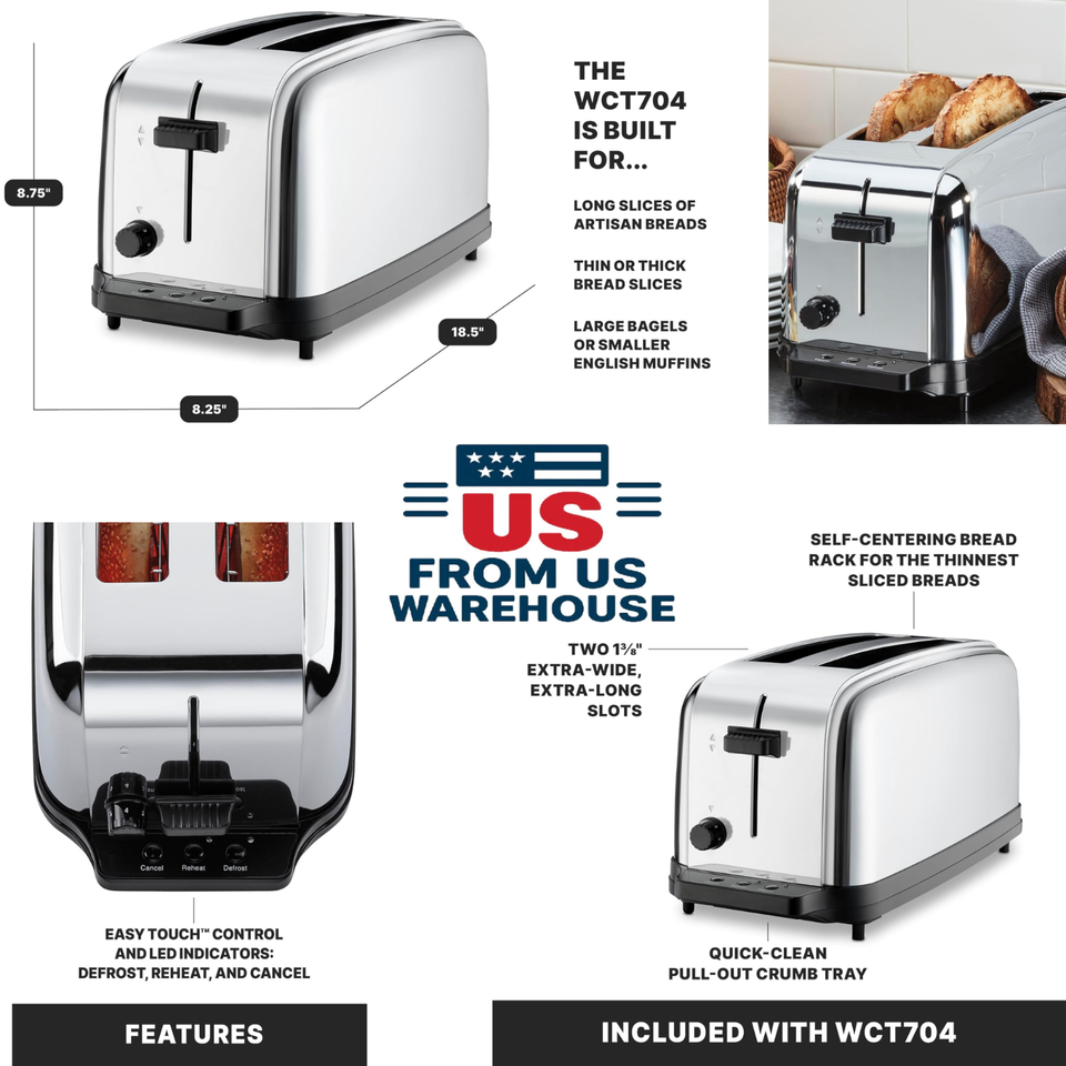 Waring Commercial WCT704 4-Slice 2-Slot Toaster 120V Stainless Steel ...