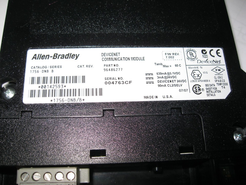 ALLEN BRADLEY 1756-DNB / B DEVICENET COMMUNICATION MODULE 96486277 REV ...